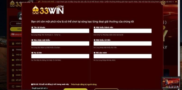 Quy trình đăng ký 33Win và tạo tài khoản cá cược chính thức